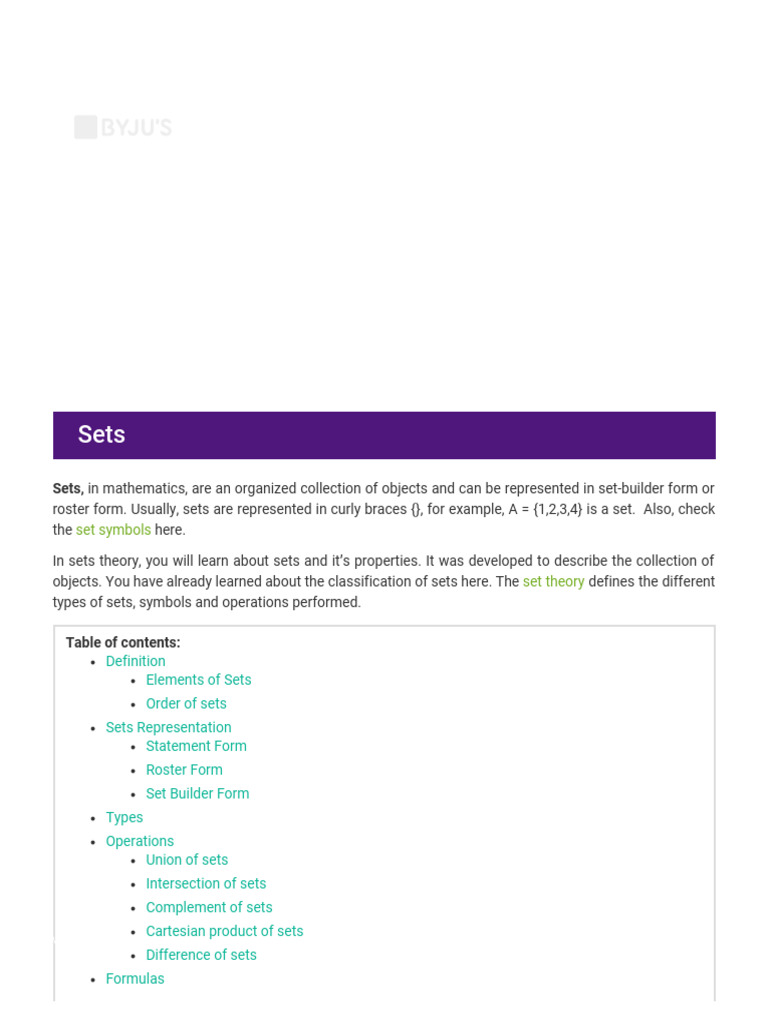 Sets Types, Symbols & Examples | PDF | Set (Mathematics) | Mathematical ... Sets Types, Symbols & Examples | PDF | Set (Mathematics) | Mathematical ...