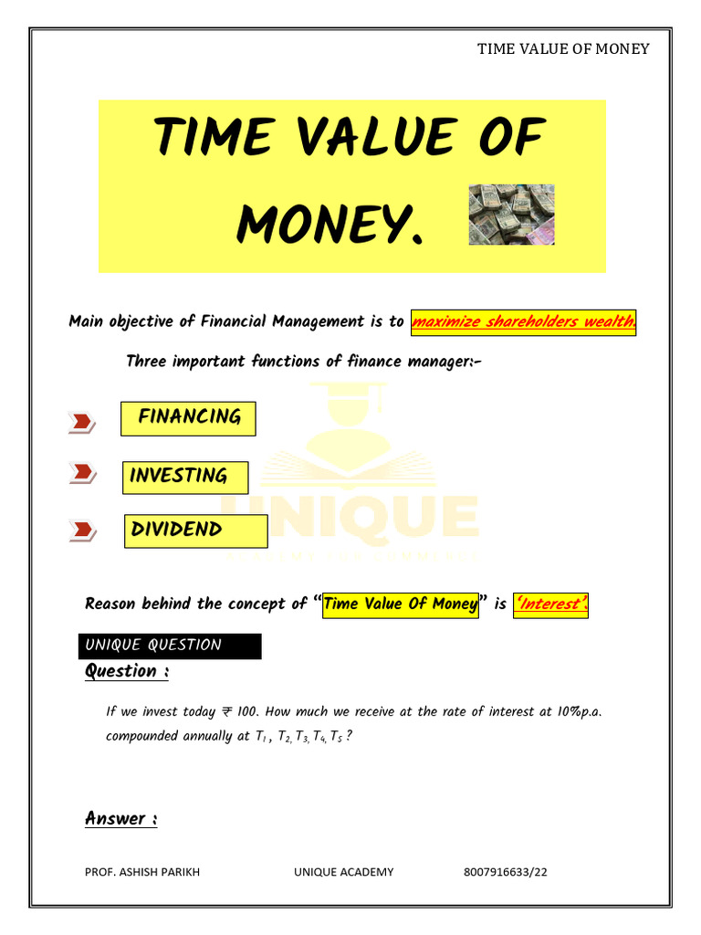 Time Value of Money Unique-1 | PDF | Present Value | Interest