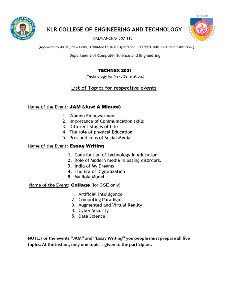 TECHNEX 2021 Event Topics List | PDF