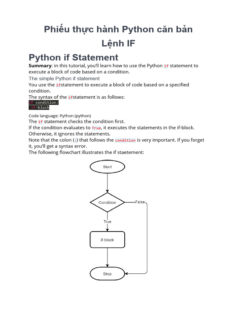 Phiếu Thực Hành Lap Trinh Python Căn Bản Lenh If Pdf Computer Engineering Computer Science