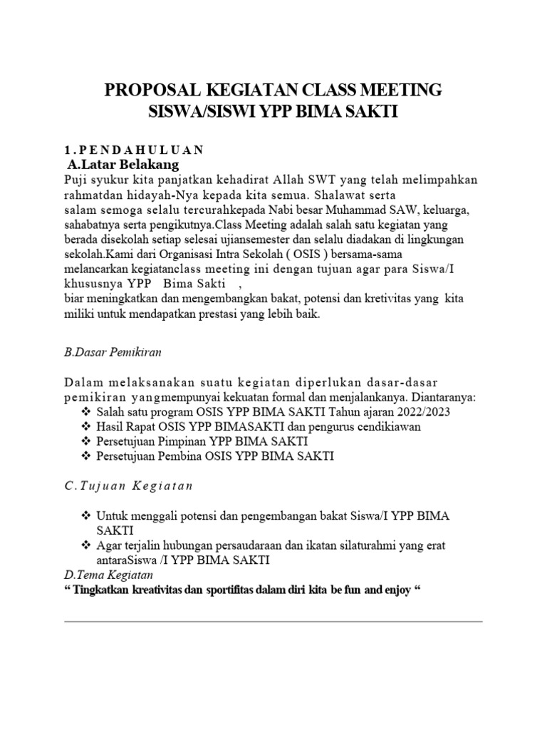 Proposal Kegiatan Class Meeting 3 | PDF