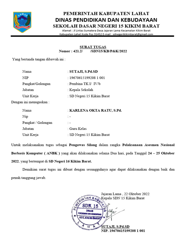 Surat Tugas Karlena Okta Ratu | PDF