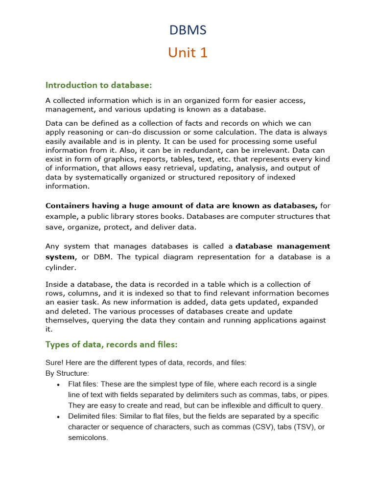 DBMS notes(BCS and engineering) | PDF | Databases | Data Model
