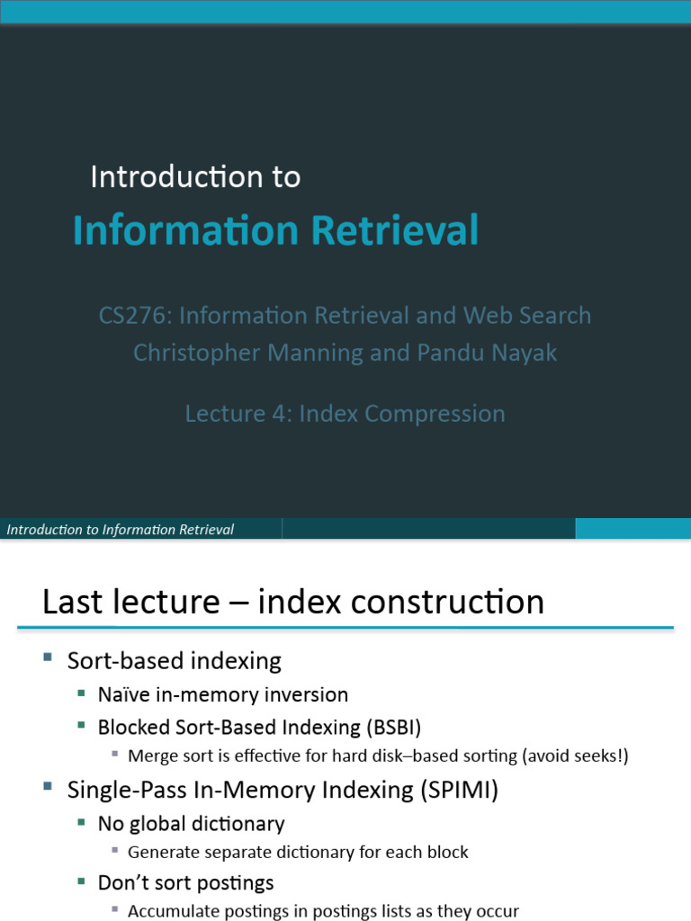 Lecture4 Compression V1 | PDF | Data Compression | Search Engine Indexing