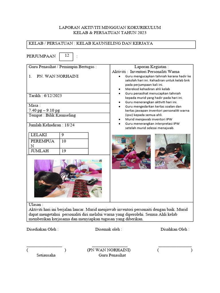 Aktiviti Kelab Kerjaya 2023 | PDF