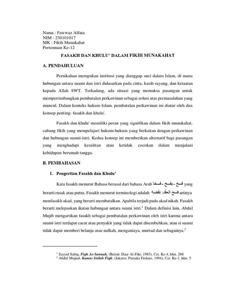 Fasakh dan Khulu' dalam Fikih Munakahat | PDF