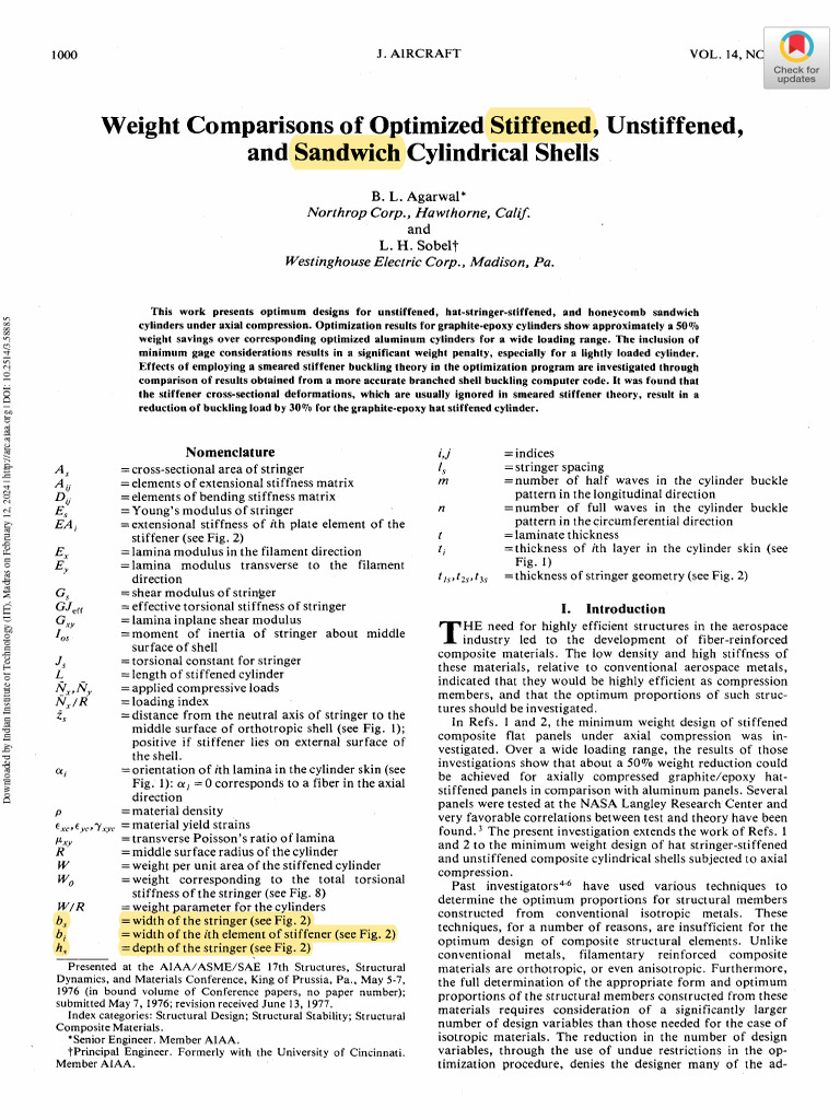 Agarwal Sobel 2012 Weight Comparisons of Optimized Stiffened ...
