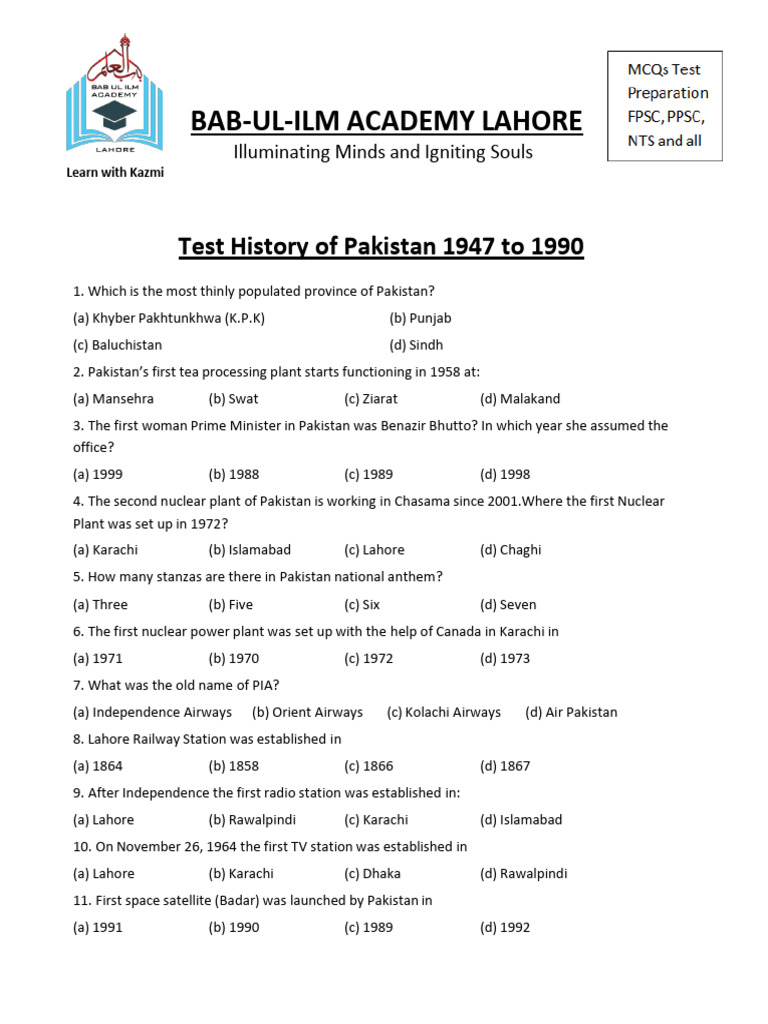 Test History of Pakistan-1 | PDF | Pakistan | Karachi