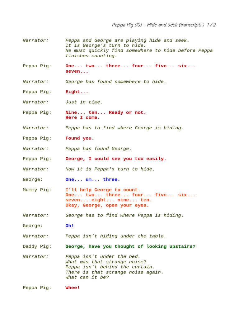 Peppa Pig 005 - Hide and Seek (Transcript) | PDF