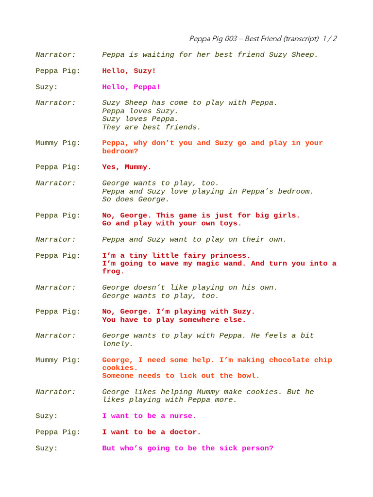 Peppa Pig 003 - Best Friend (transcript) | PDF