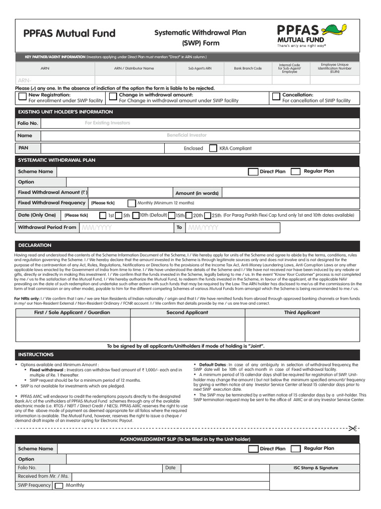 Systematic Withdrawal Plan - Form | PDF | Mutual Funds | Economies