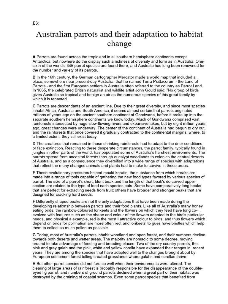 Australian Parrots and Their Adaptation To Habitat Change | PDF ...