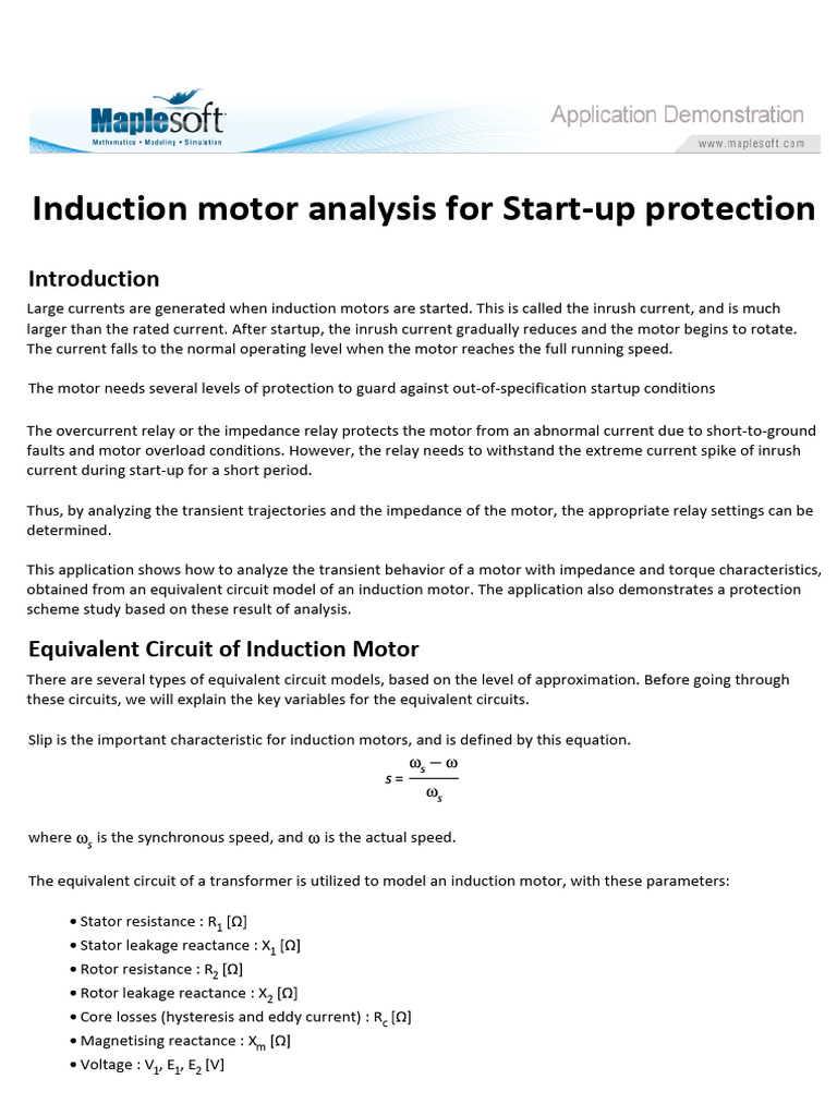 Induction Motor Analysis For Start Up Protection Pdf Electric Motor Inductance