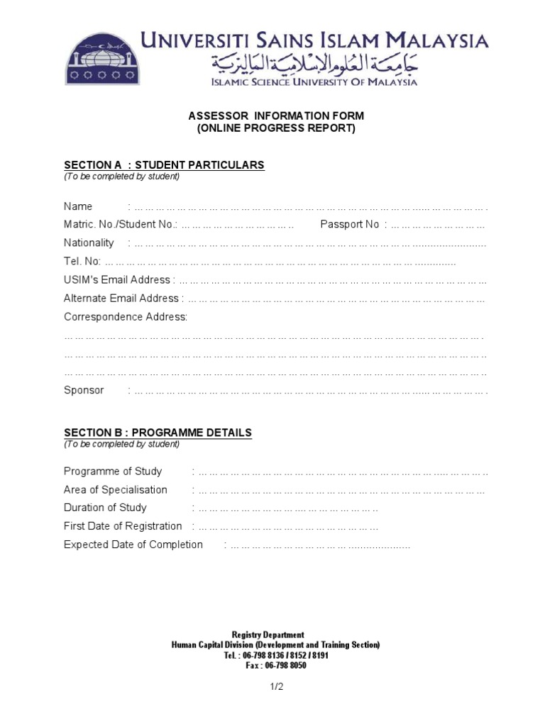 Assessor Information Form for Students | PDF
