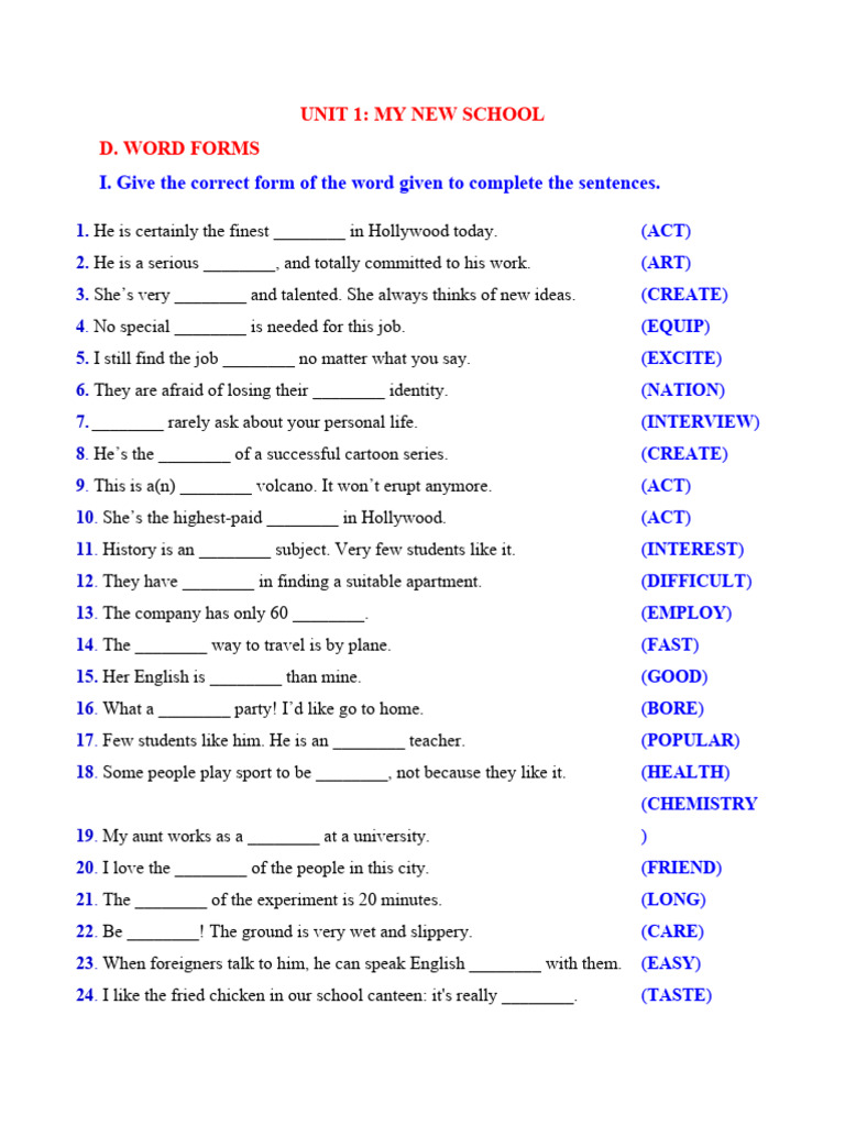 Word Form L P 6 Unit 1 | PDF