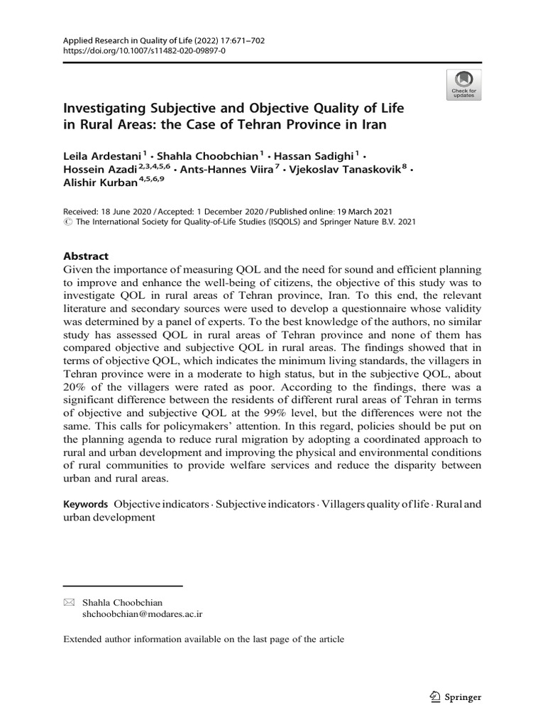 Investigating Subjective and Objective Quality of Life in Rural Areas ...