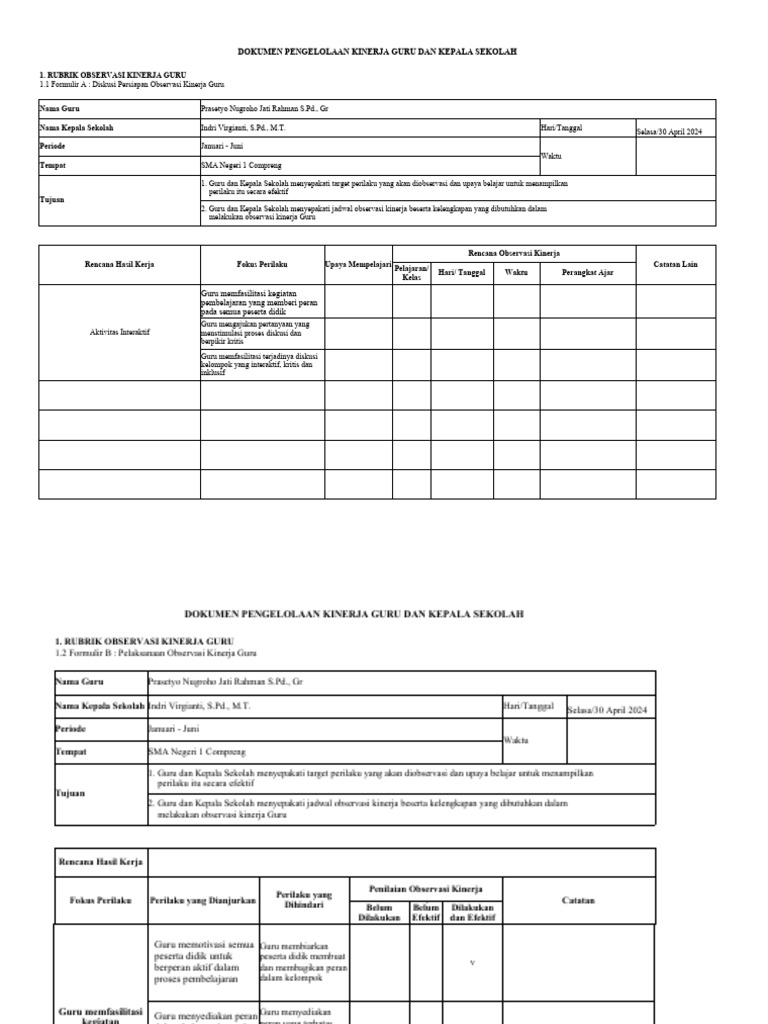 Form Observasi Guru Intruksi Pembelajaran Aktivitas Interaktif | PDF