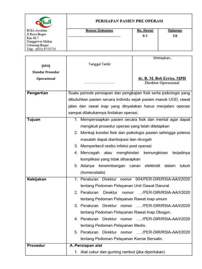 004-Spo Persiapan Pasien Operasi Di Ruang Perawatan | PDF