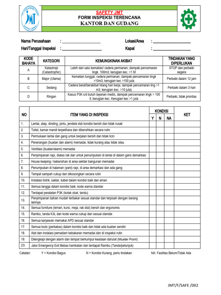 Form Inspeksi K3 Kantor dan Gudang | PDF