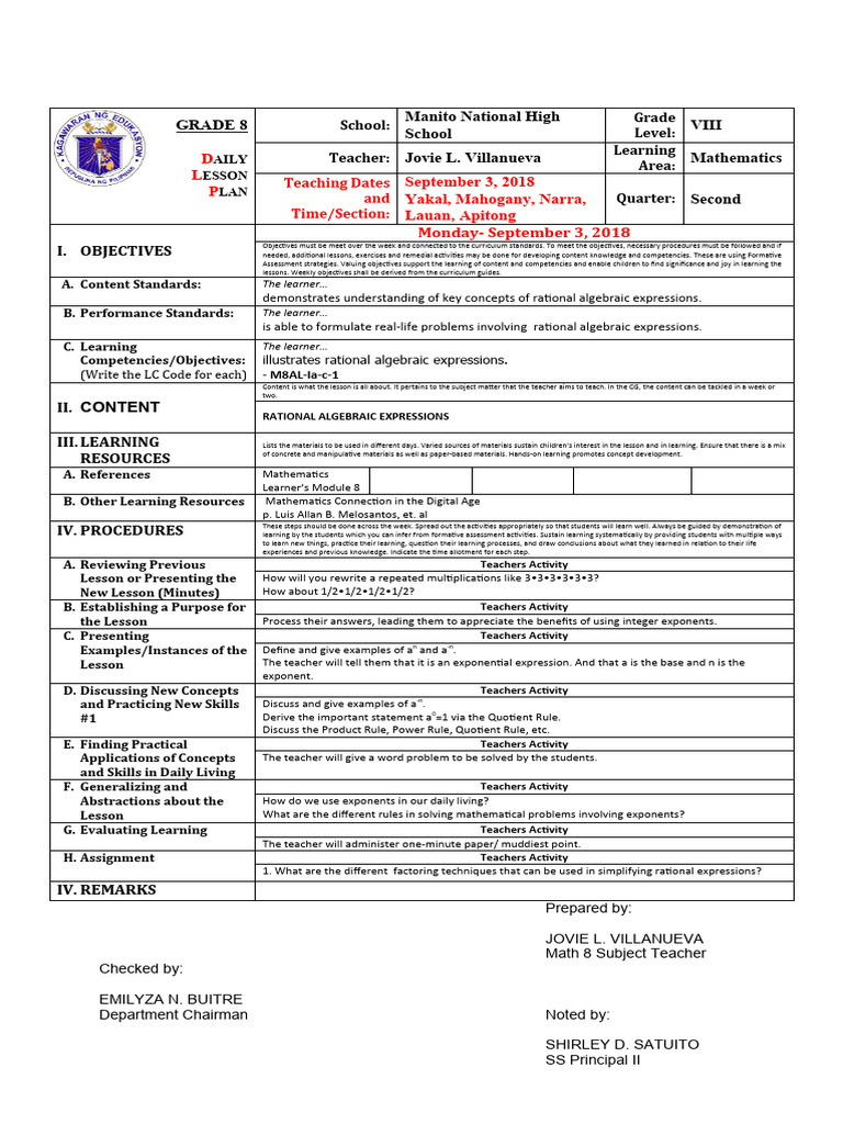 Lesson Plan-Math | PDF | Exponentiation | Learning