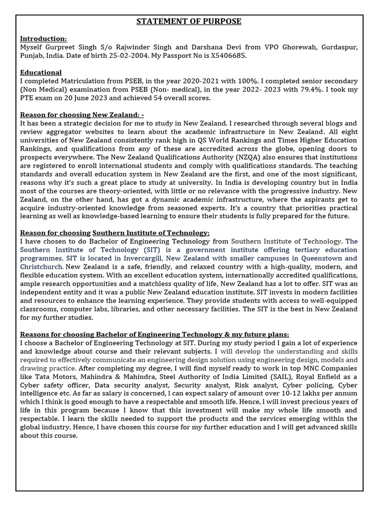 Statement of Purpose | PDF