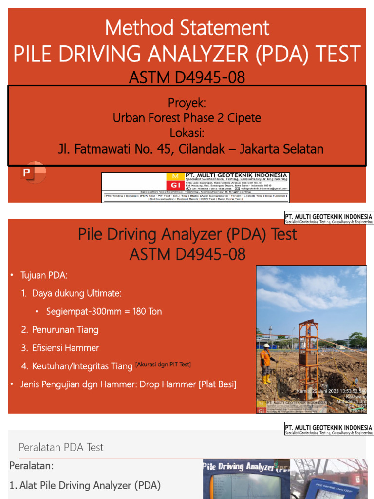 Method Statement PDA Test Square Pile | PDF