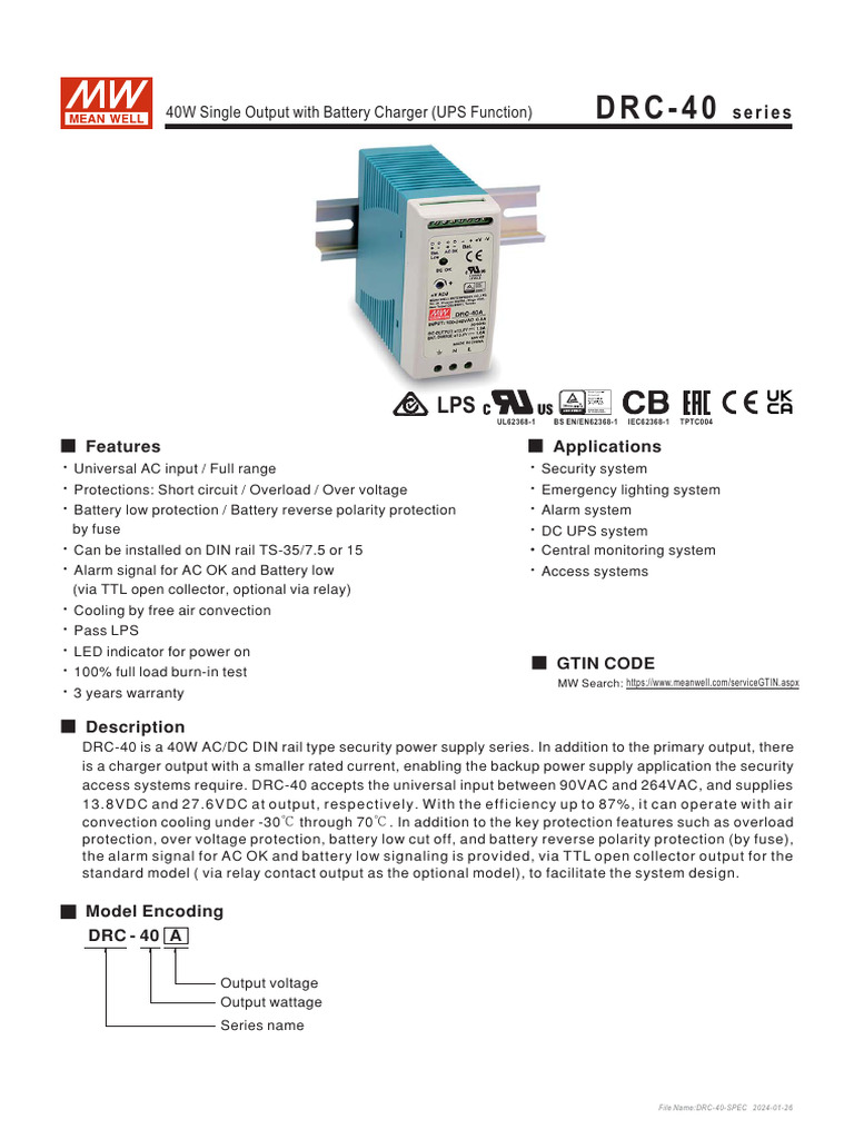DRC 40 Spec | PDF | Power Supply | Relay
