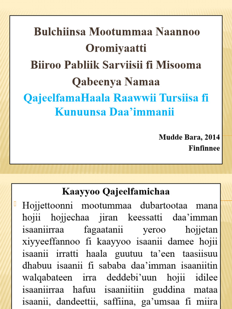 Final Presentation Tursiisaa Fi Kunuunsa Daa'Immanii | PDF