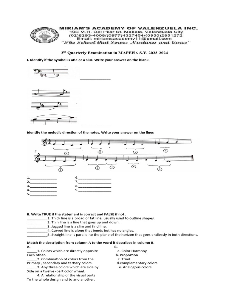 Mapeh 5 Quarterly Exam Guide 2023 2024 Pdf