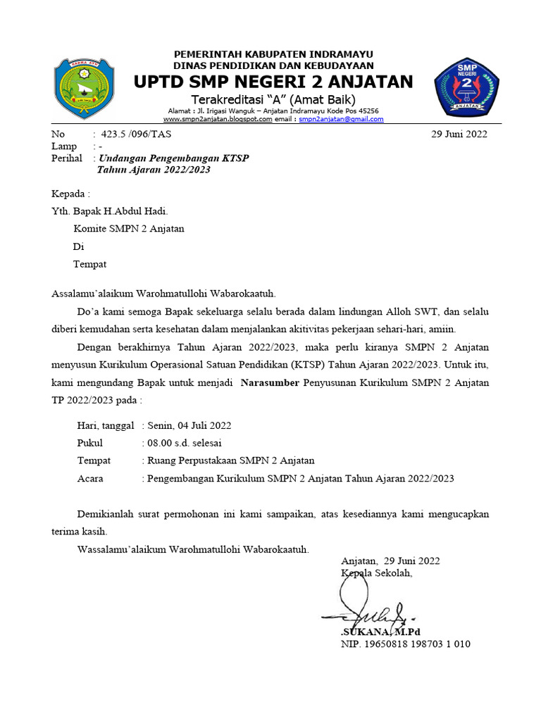 Surat Undangan Penyusunan KTSP | PDF