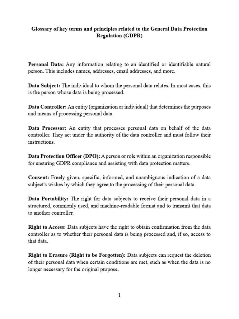 Glossary of Key Terms and Principles Related To The General Data ...