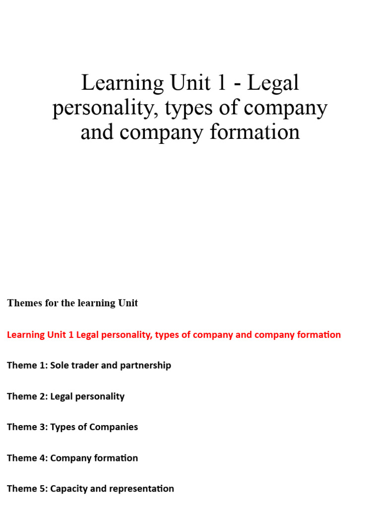 Learning Unit 1 - Legal Personality, Types of Company and Company ...