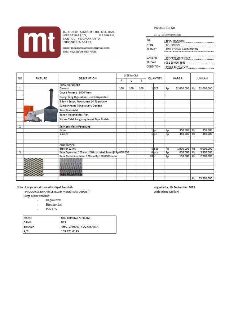 Invoice Pembelian Alat Produksi Yogyakarta | PDF