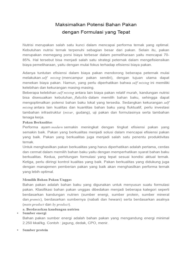 Maksimalkan Potensi Bahan Pakan | PDF | Sains & Matematika | Teknologi & Rekayasa