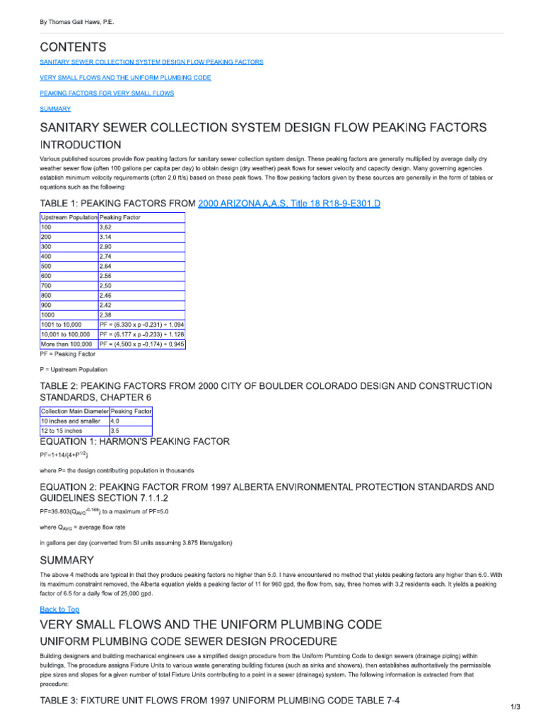 Sewer Peak Factor | PDF