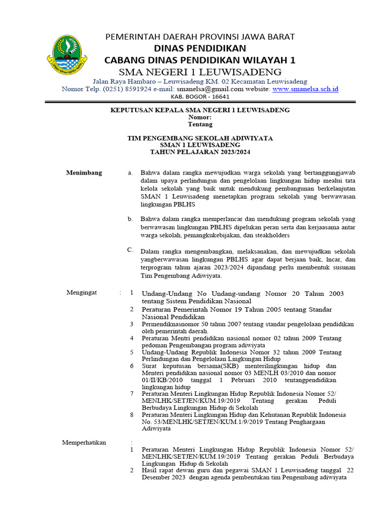 SK ADIWIYATA Provinsi 2023-2024 | PDF