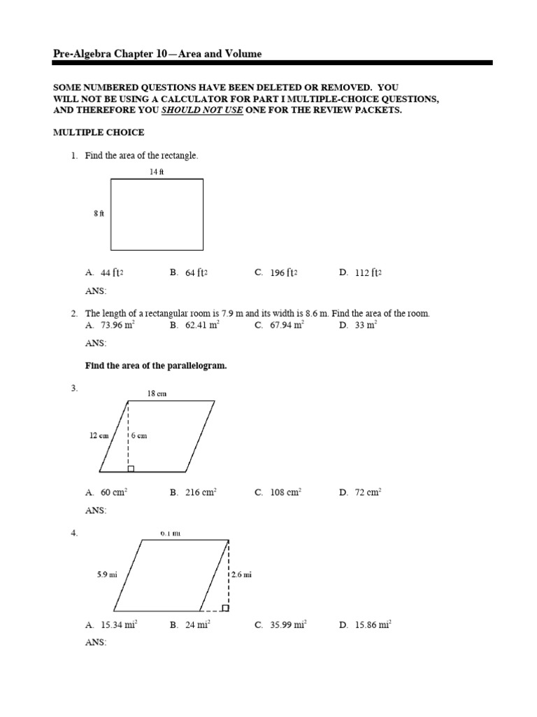 ch10 Area-Volume Reviewpacket | PDF | Area | Volume