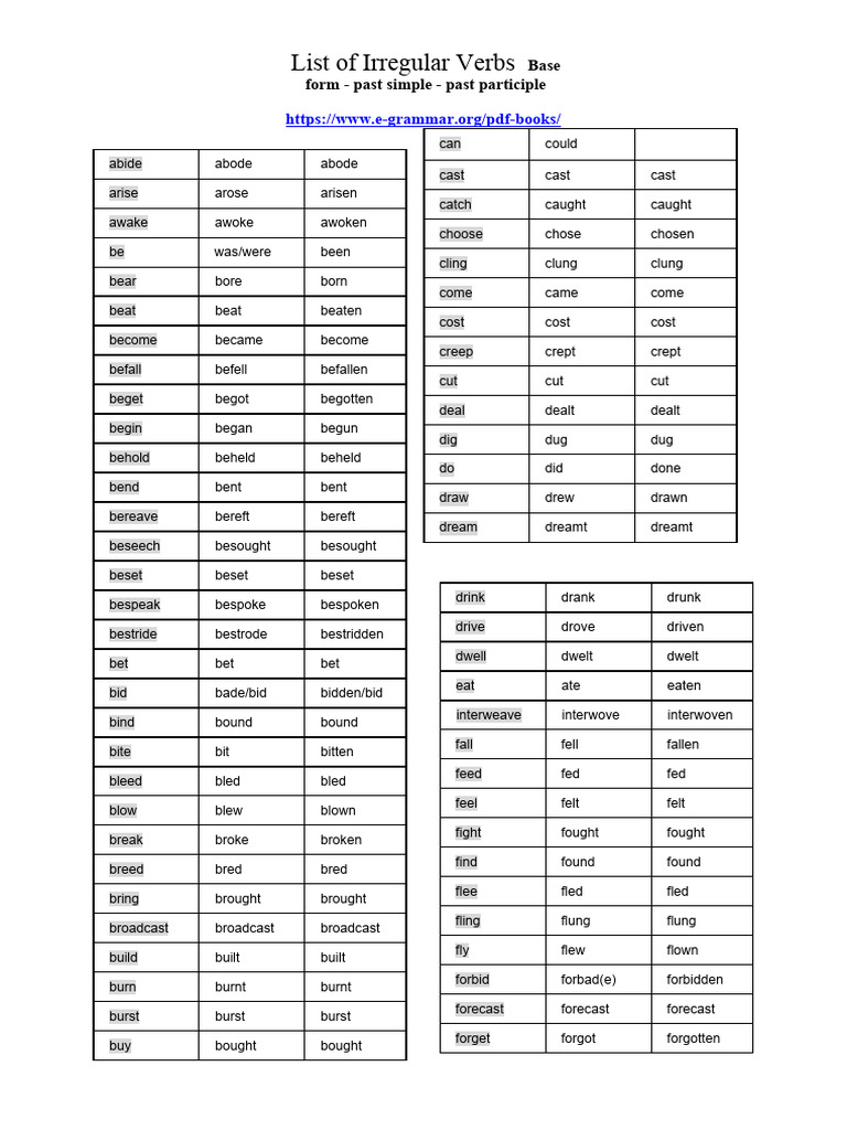 List of Irregular Verbs | PDF | Semantic Units | English Grammar