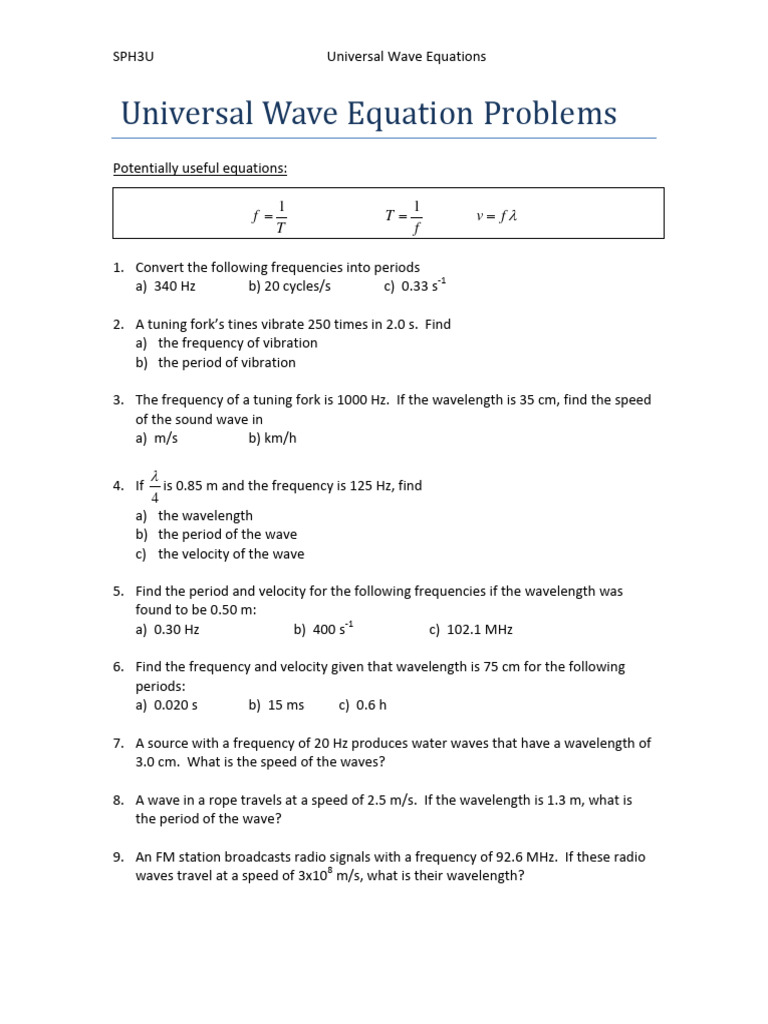 4 Universal Wave Equation Problems | Download Free PDF | Frequency ...