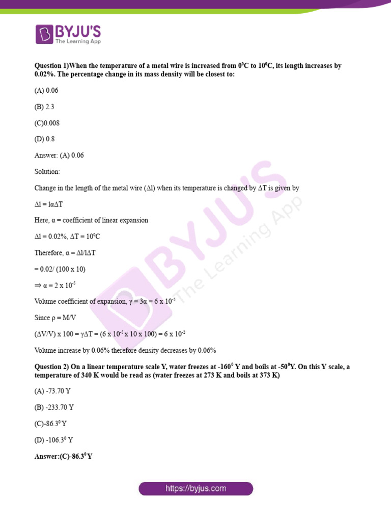 PDF JEE Advanced Previous Year Questions With Solutions On Thermal ...