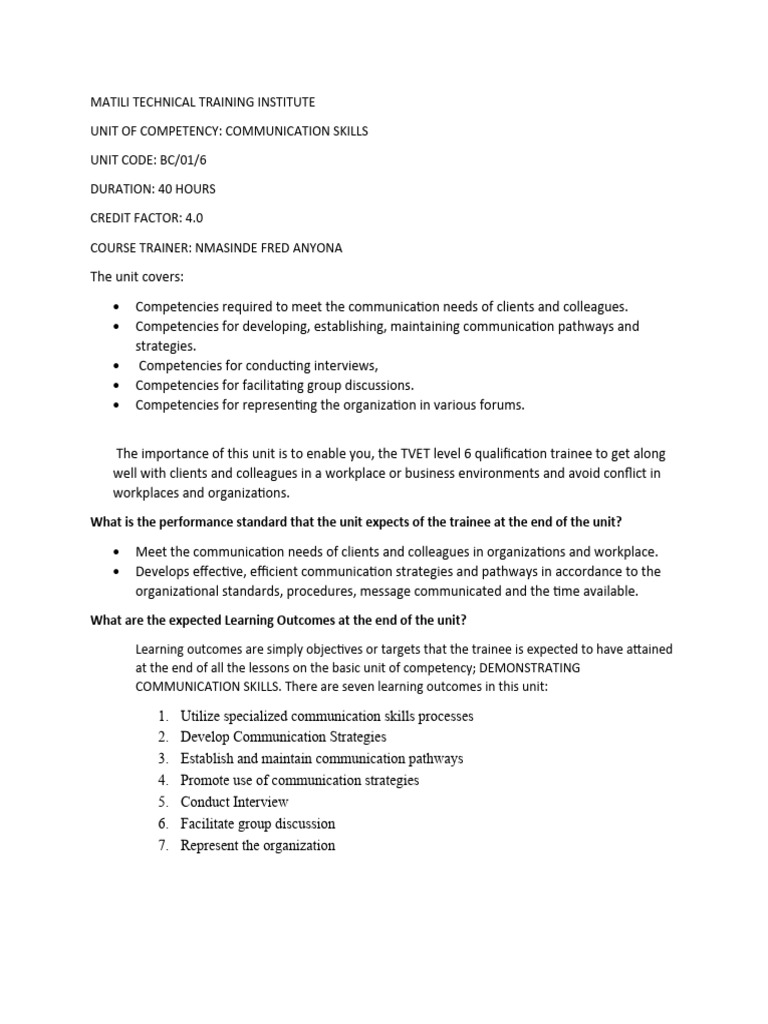 Cbet Level 6 Demonstrating Communication Skills Notes Matili | PDF ...