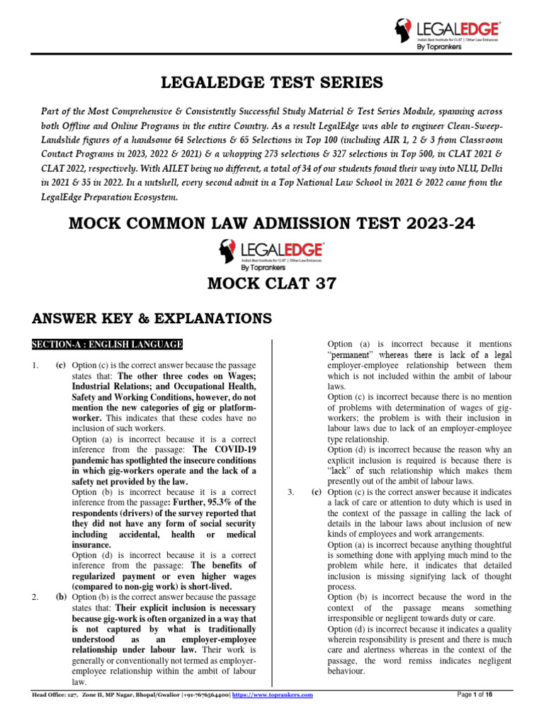 LegalEdge CLAT Mock Test Insights | PDF | Pacifism