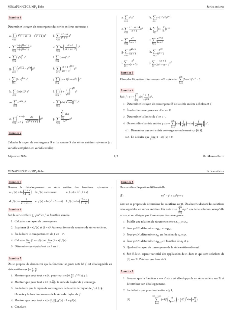 TD Seires-Entières | PDF | Série entière | Limite (mathématiques)