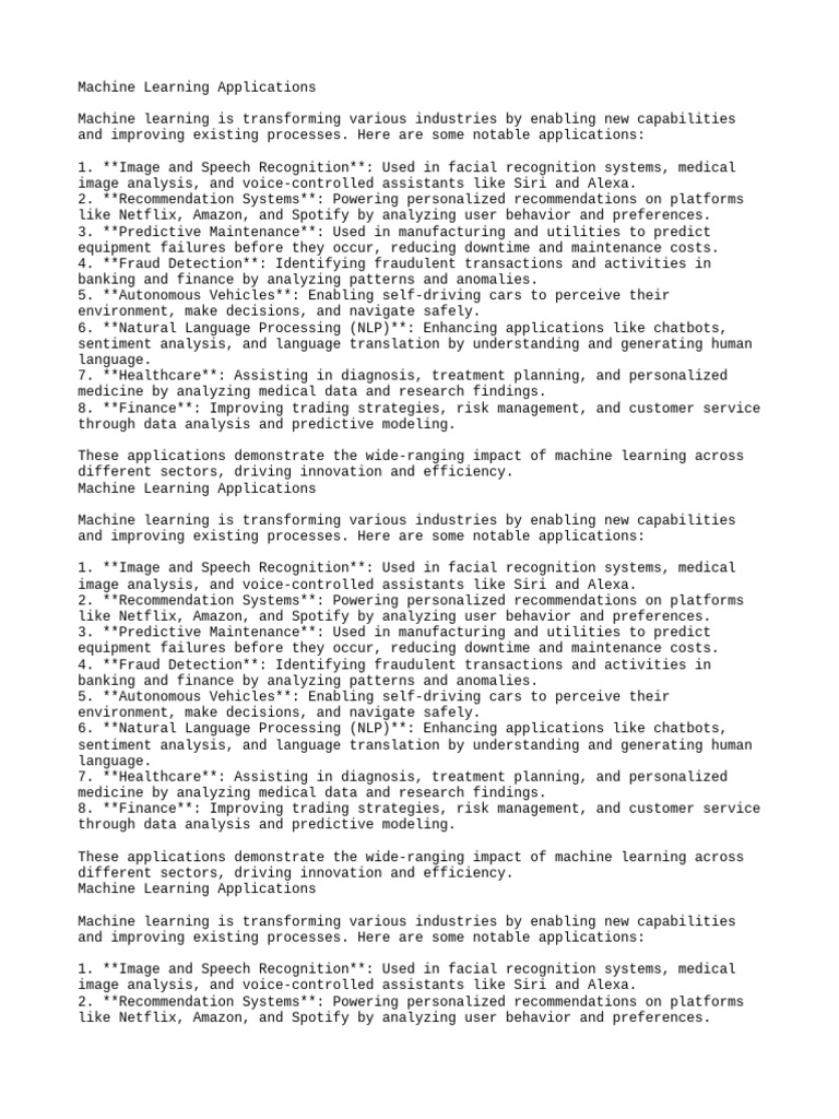 Achine Learning Applications | PDF | Machine Learning | Predictive ...