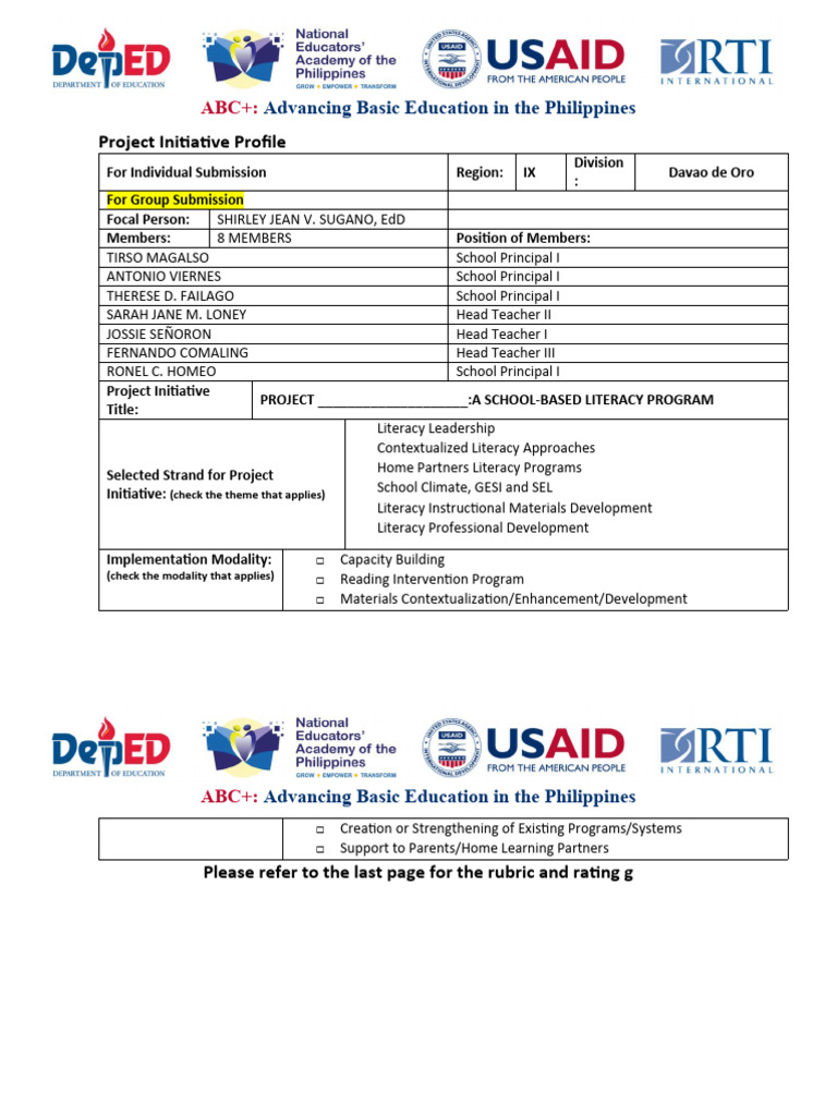 Project Initiative Plan Sample LLNHS | PDF | Literacy | Educational Technology