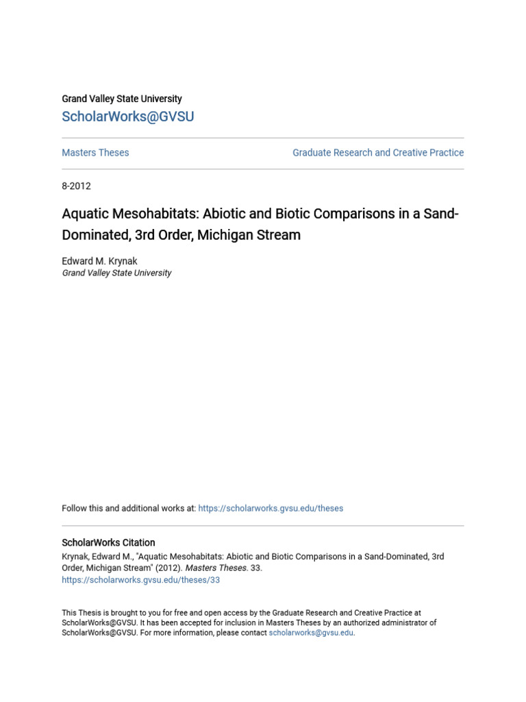Aquatic Mesohabitats - Abiotic and Biotic Comparisons in A Sand-Do ...