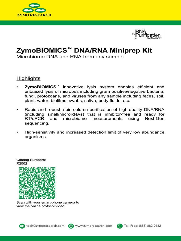 Zymobiomics Dna-Rna Miniprep Kit | PDF | Protein Purification | Centrifuge