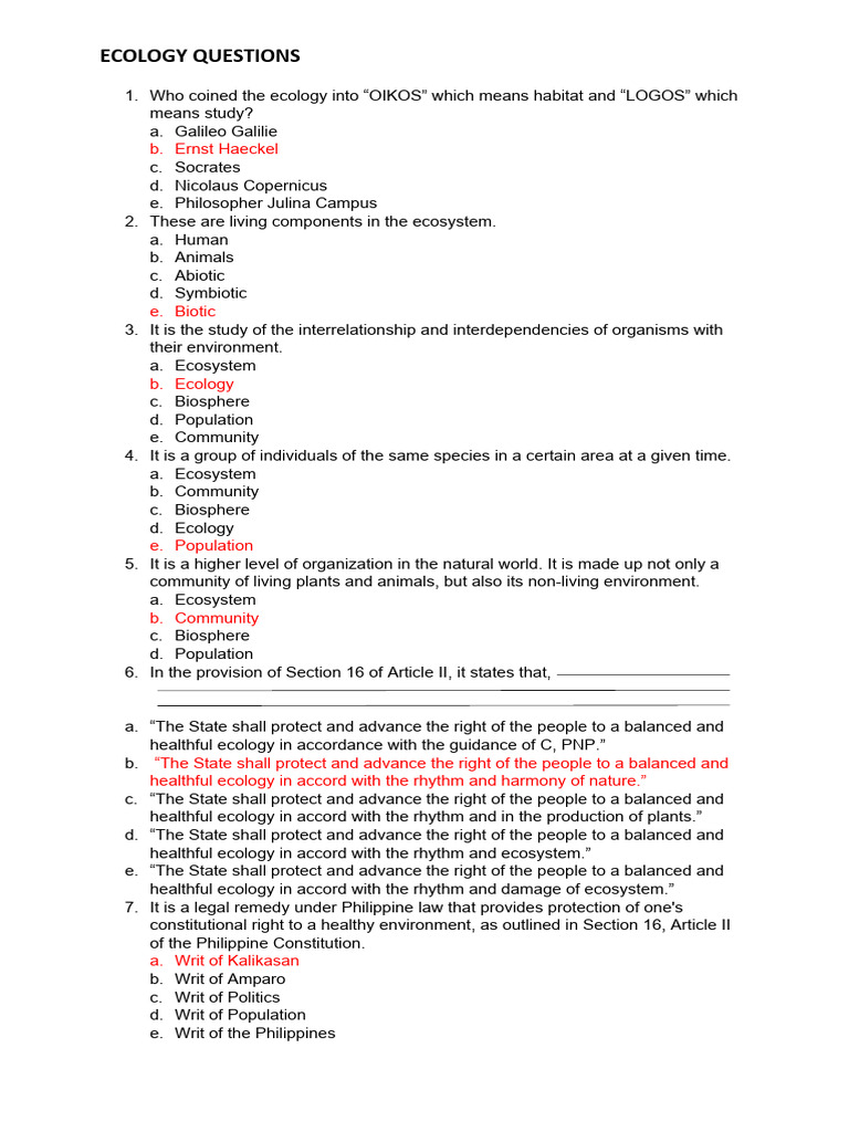 Ecology Questioners | PDF | Ecology | Ecosystem