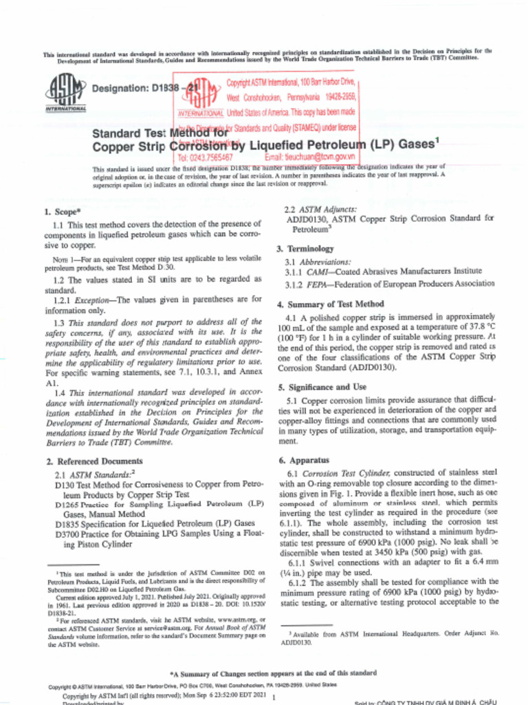 ASTM D1838-21 Standard Test Method Fo Copper Strip Corrosion by ...