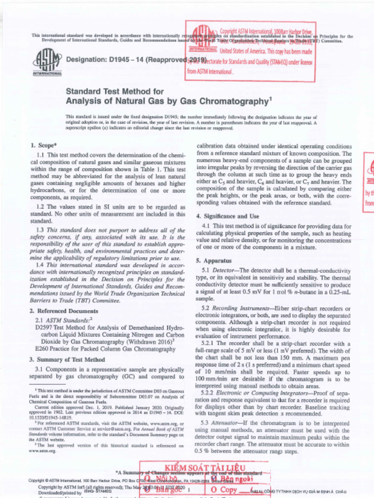 ASTM D1945-14 (2019) Standard Test Method For Analysis of Natural Gas ...
